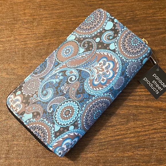 Bags | Nwt You Beautiful Blue Paisley Double Zipper Wallet Converts To ...